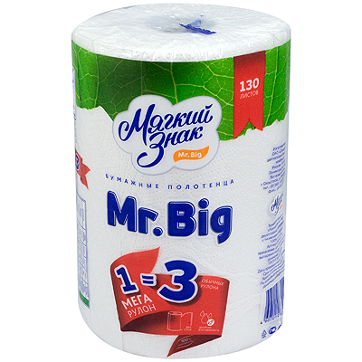 Полотенце бумажное 2-сл 33 м в рулоне 1 рул/уп МЕГА MR.BIG с тиснением ...
